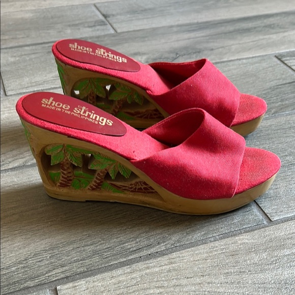 shoe strings | Shoes | Red Wedge Shoes With Floral Pattern And Slipon ...